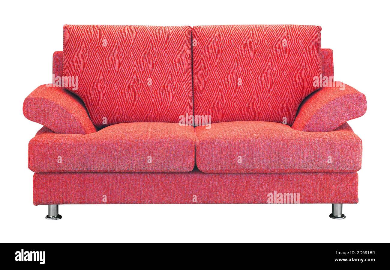 Contemporary red suede sofa isolated on white background Stock Photo ...