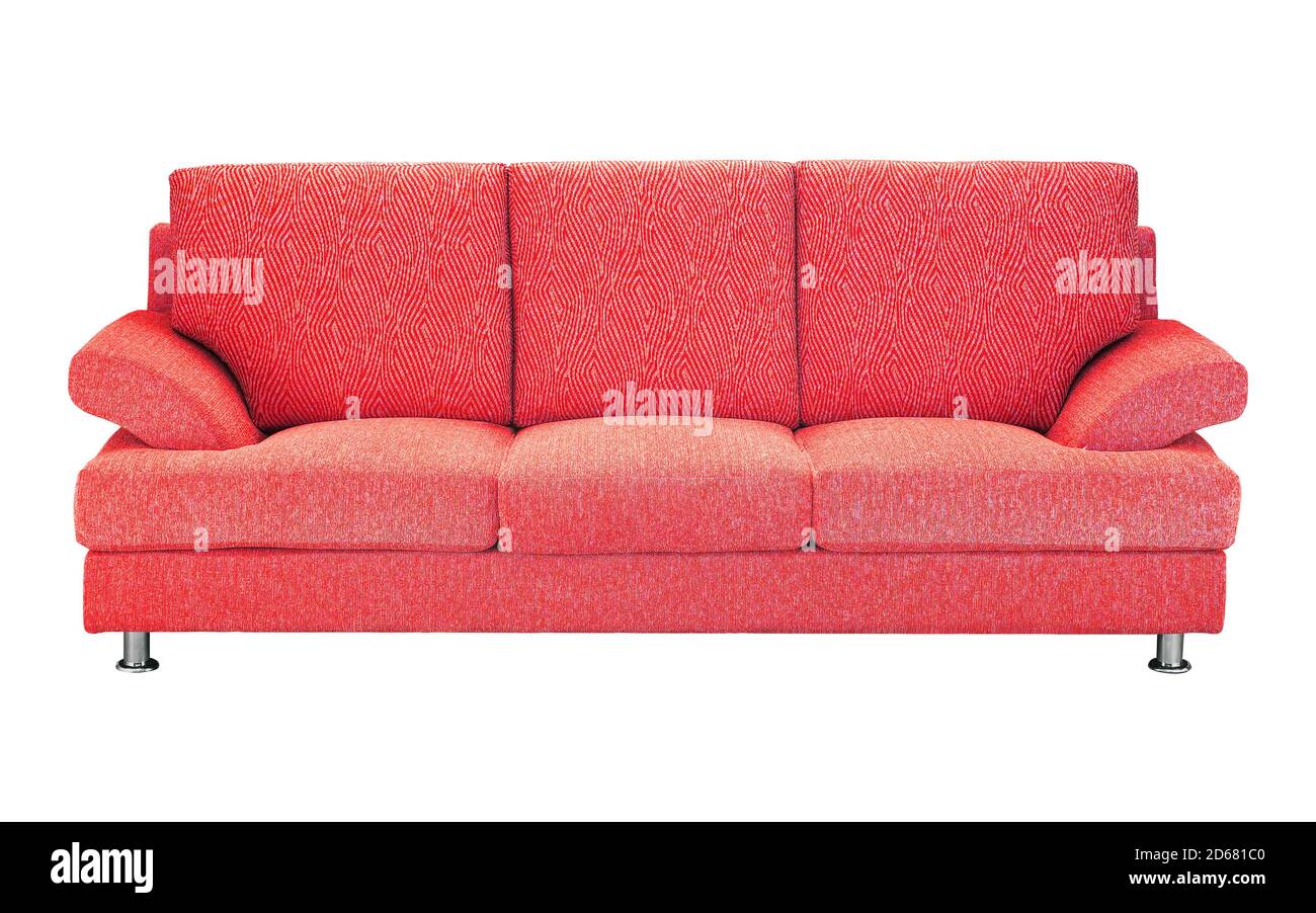 Contemporary red suede sofa isolated on white background Stock Photo ...