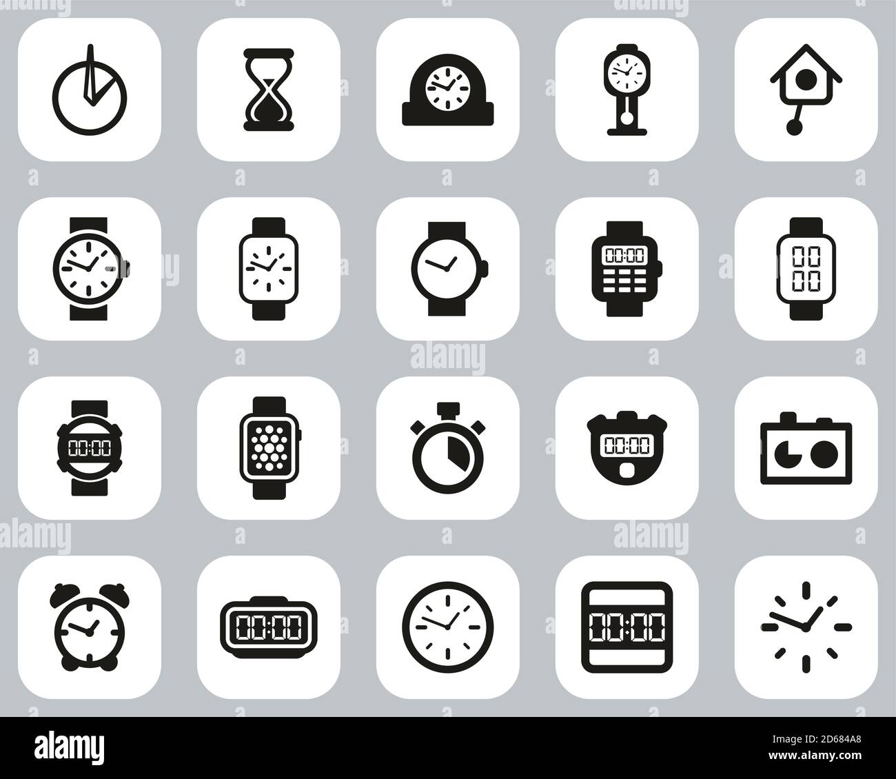 Clock Or Watch Icons Black & White Flat Design Set Big Stock Vector Image & Art - Alamy