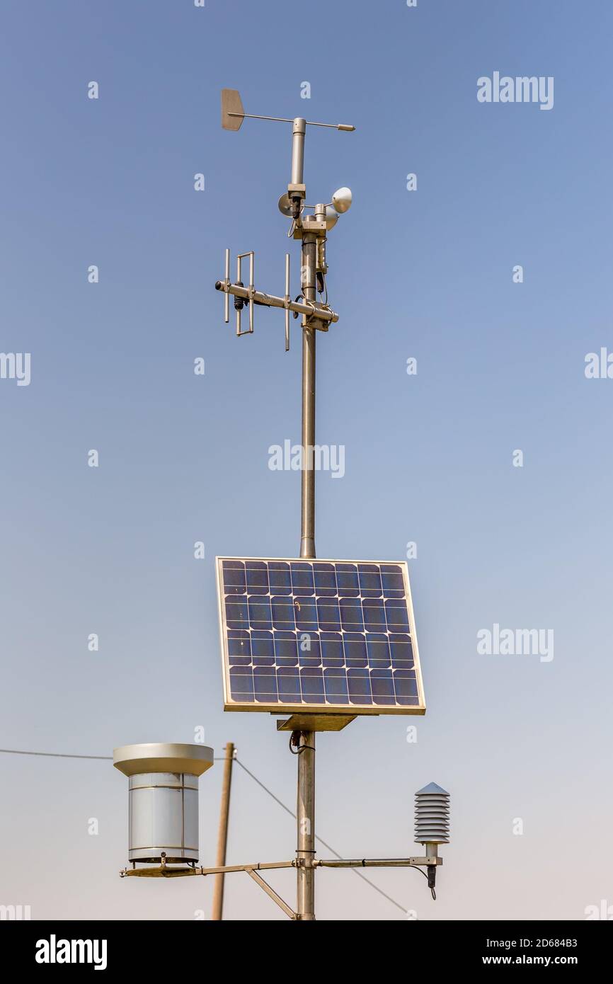 anemometric station with solar panel Stock Photo - Alamy