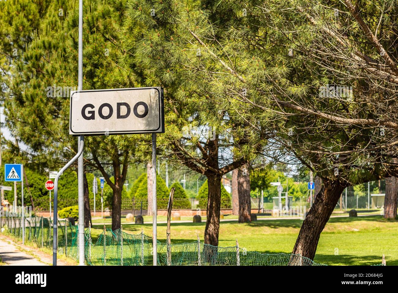 GODO (RA) - JUNE 5, 2019: sunlight is enlightening road sign of Godo ...