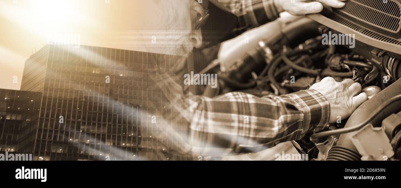 Car mechanic checking a car engine; multiple exposure Stock Photo - Alamy