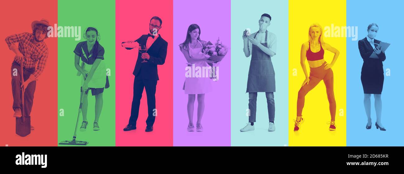 Collage of stylish men and women with different professional occupation ...