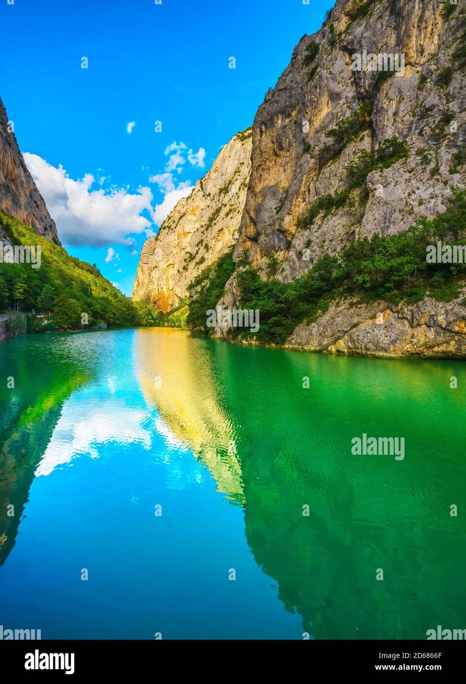 Furlo Pass or Gola del Furlo canyon, road, river and gorge on the ...