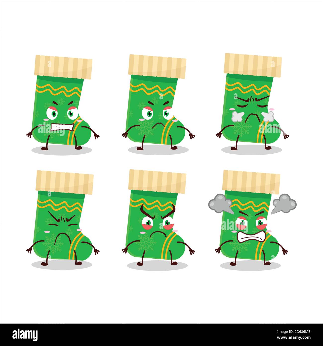 Green christmas socks cartoon character with various angry expressions ...
