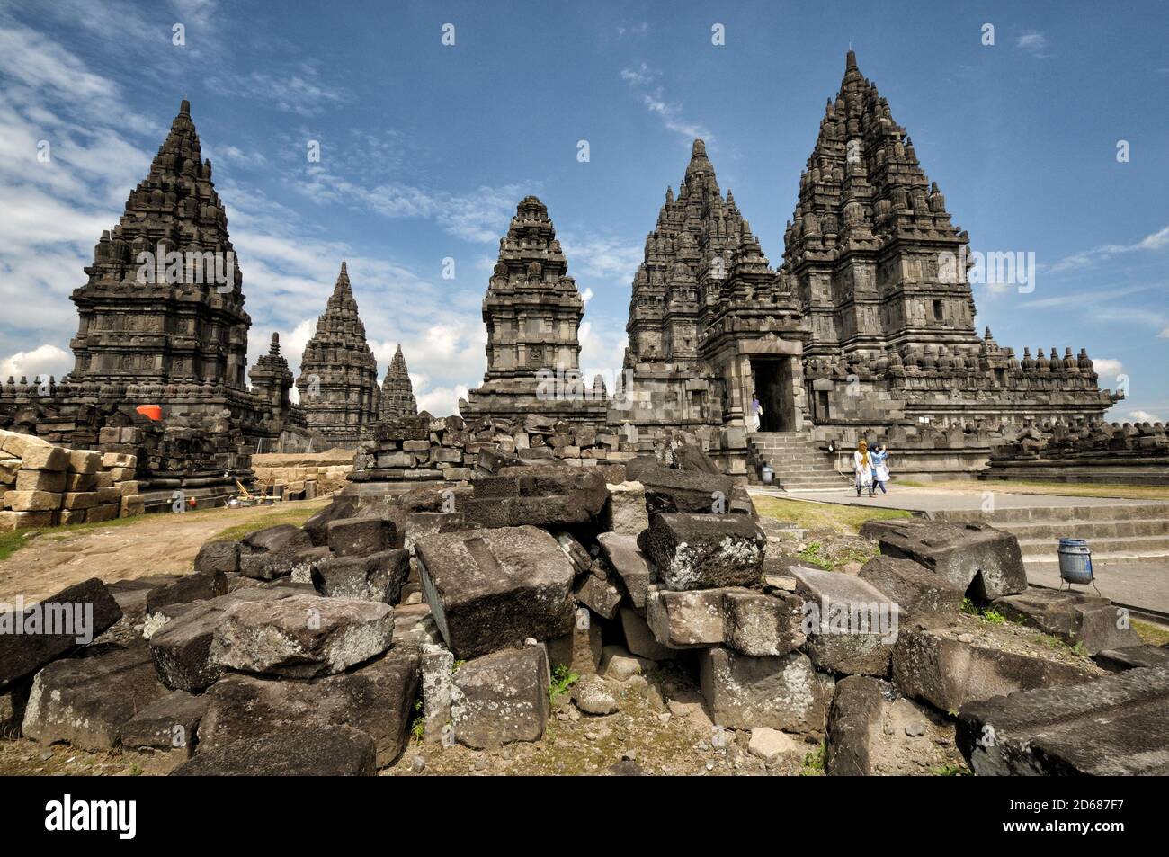 Stones at Prambanan Hindu temple on Java Island, Indonesia Stock Photo ...