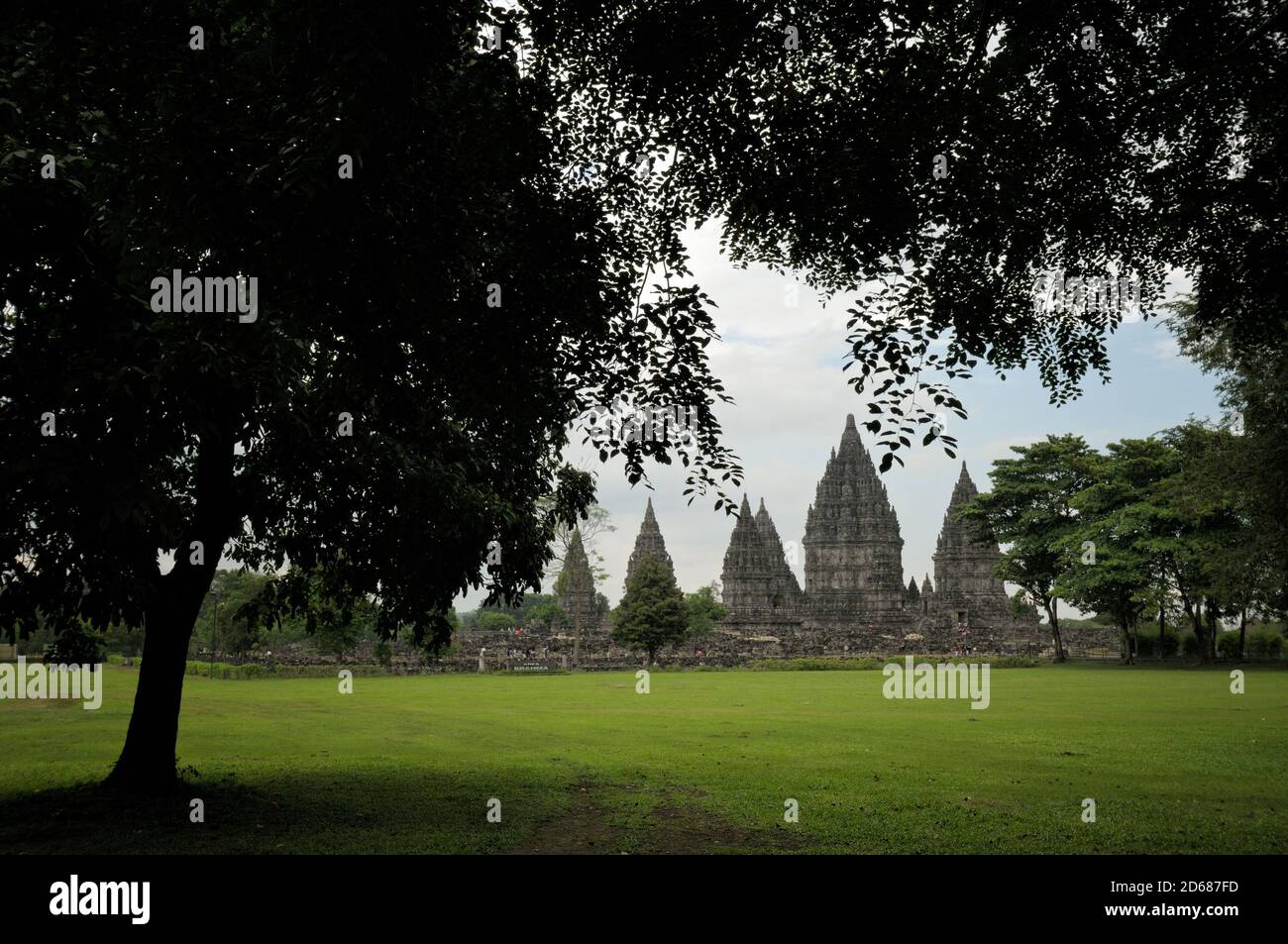 Trees near Prambanan Hindu temple on Java Island, Indonesia Stock Photo ...
