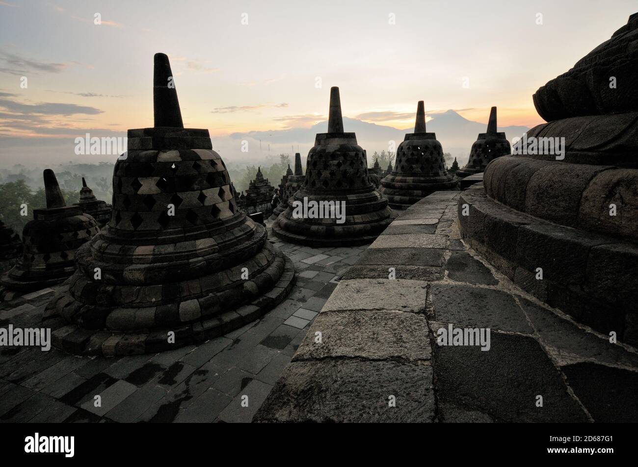 Borobudur stupas in the early morning, Java Island, Indonesia Stock ...