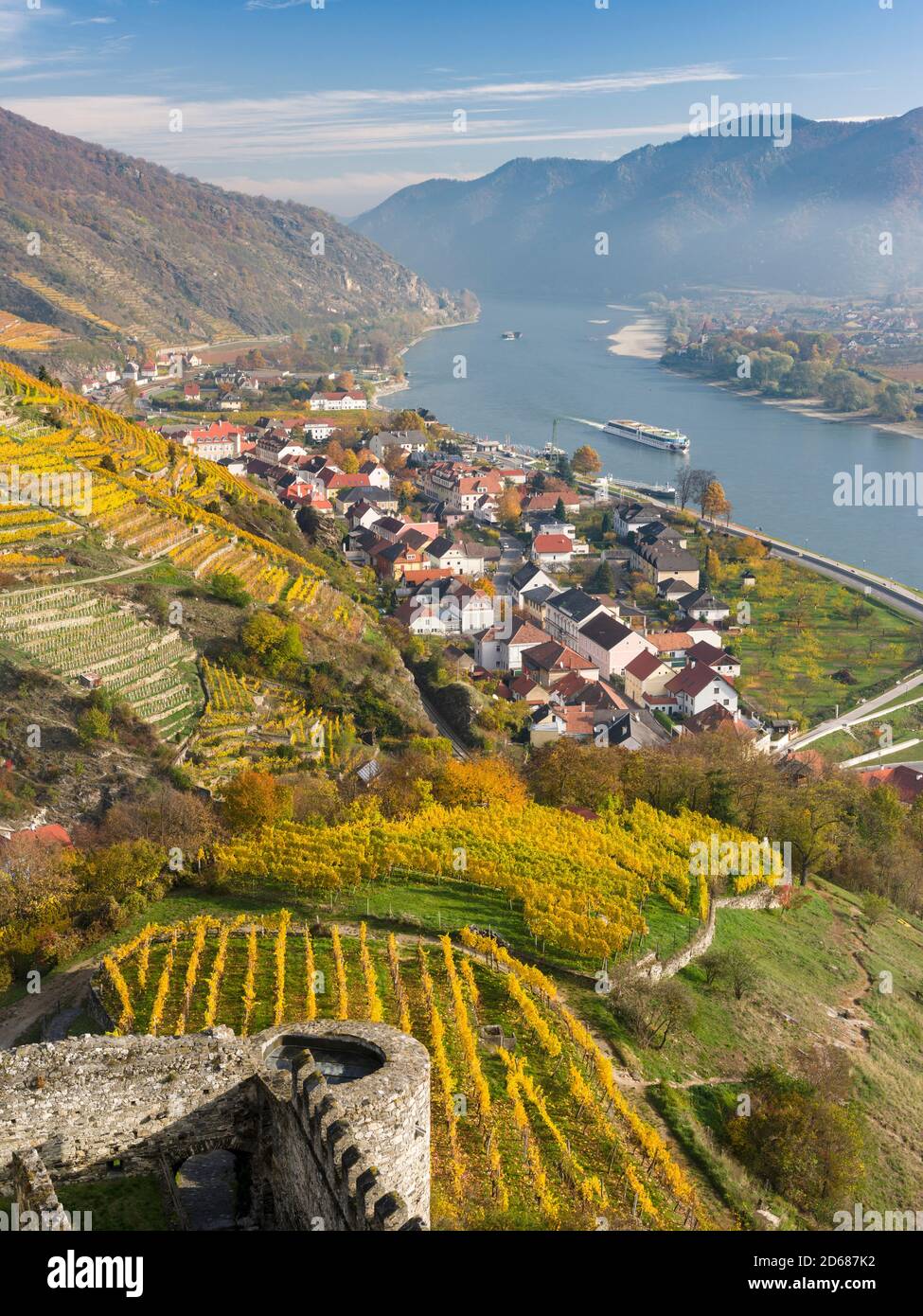 Castle ruin Hinterhaus in the village Spitz in the Wachau. The Wachau ...