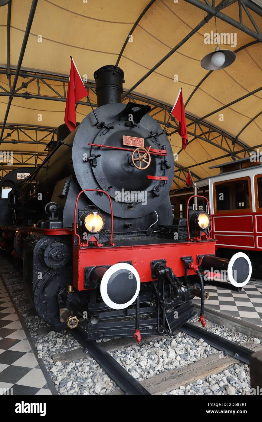 ISTANBUL, TURKEY - SEPTEMBER 20, 2020: Steam Locomotive Engine in Rahmi ...