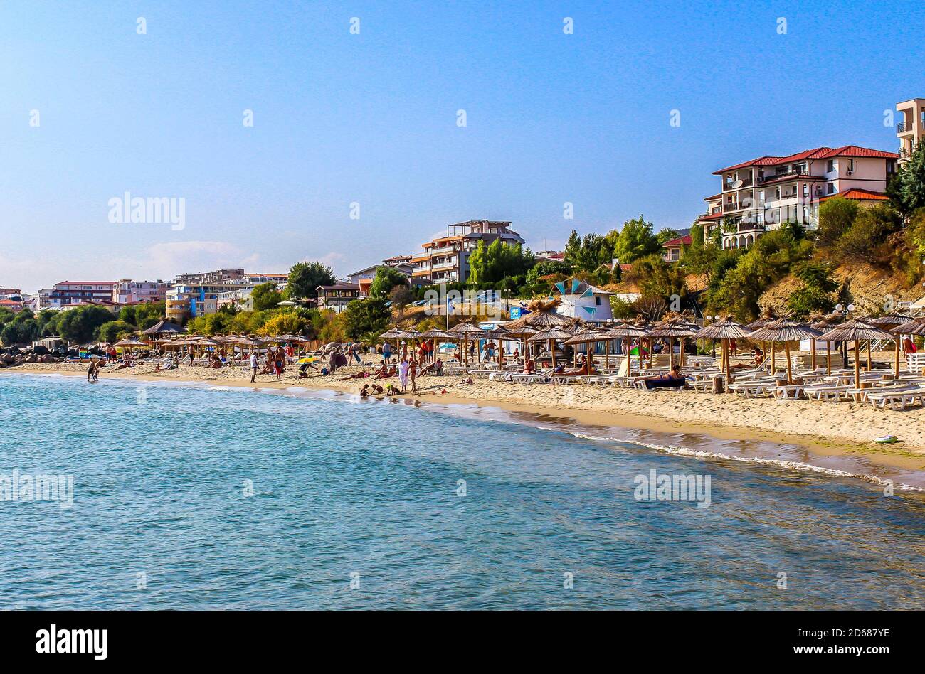 Seashore of resort city Saint Vlas (Sveti Vlas), Bulgaria Stock Photo ...