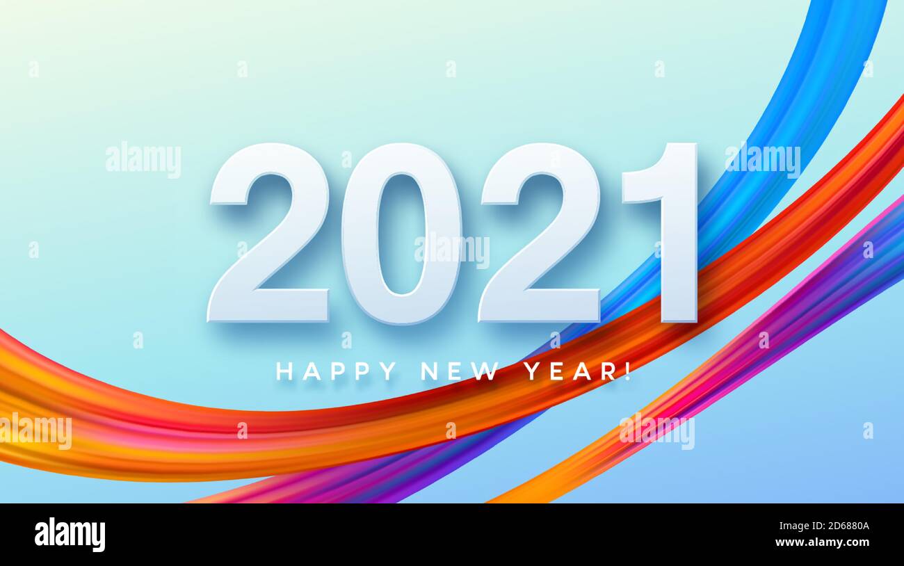 Colorful Brushstroke paint lettering calligraphy of 2021 Happy New Year ...