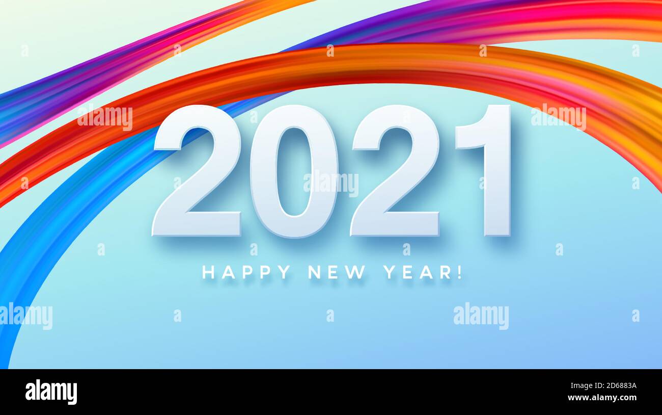Colorful Brushstroke paint lettering calligraphy of 2021 Happy New Year ...