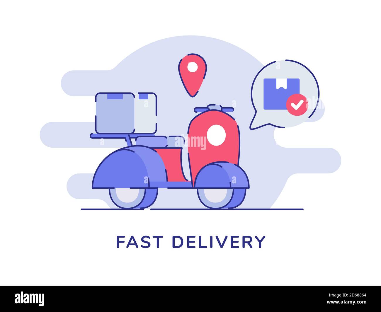 Fast delivery concept box package on scooter point location white ...