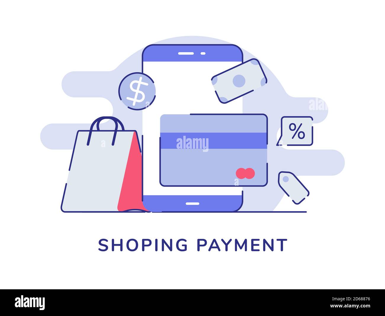 Shopping payment concept hite isolated background with flat outline ...