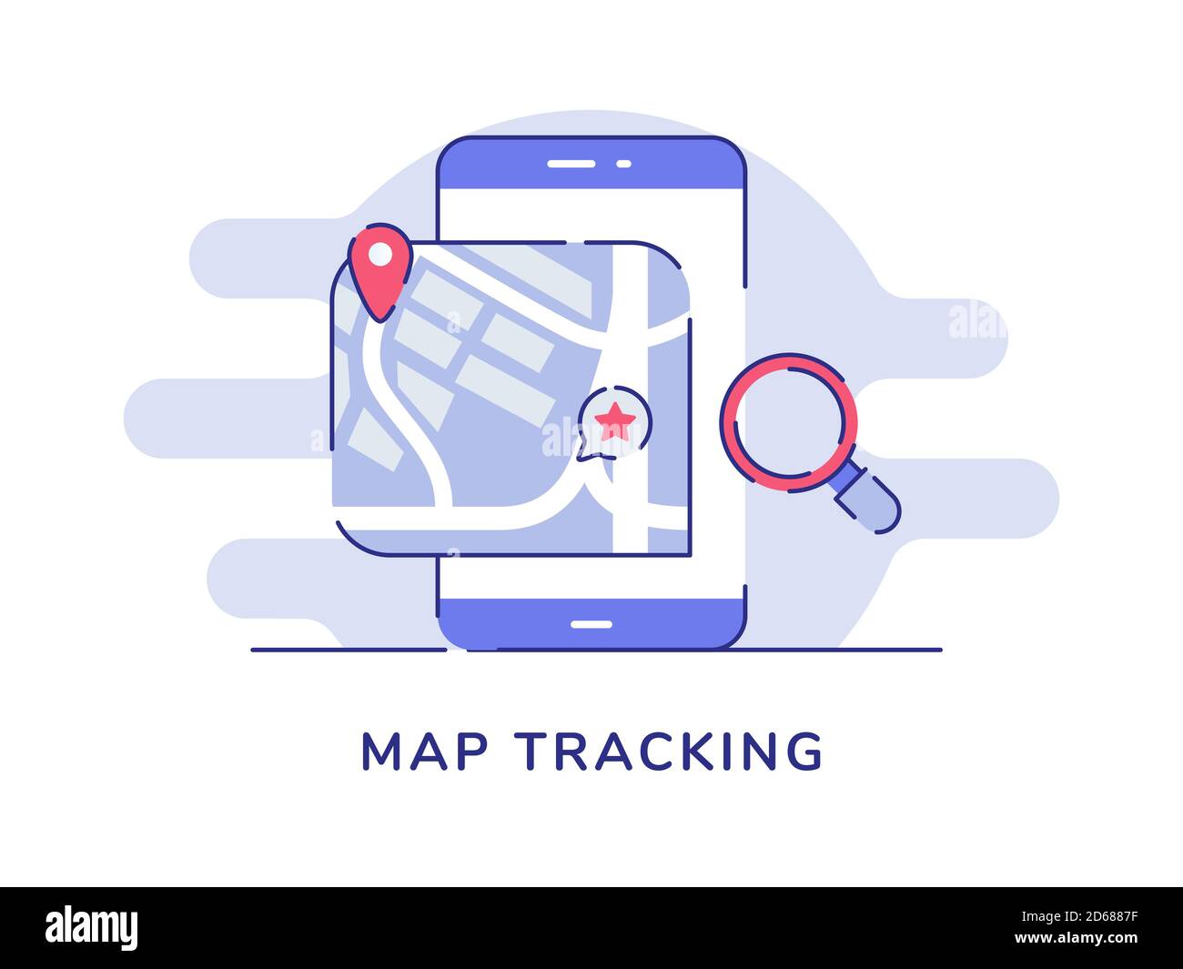 Map tracking concept pointer location on display smartphone screen ...