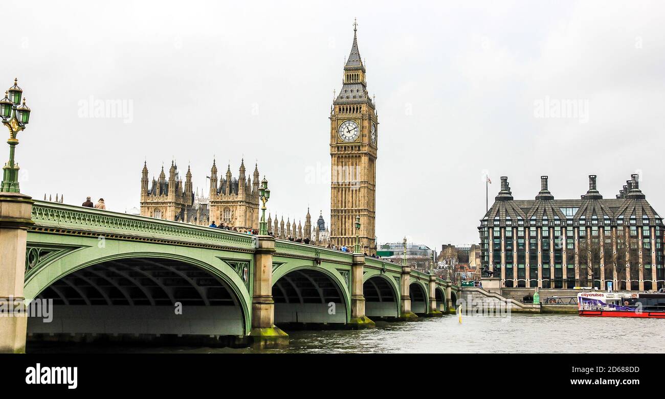 Big Ben known as Elizabeth Tower and Westminster Bridge in London Stock ...