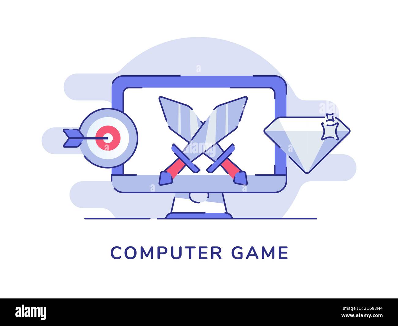 Computer game concept two sword on display computer screen target board ...