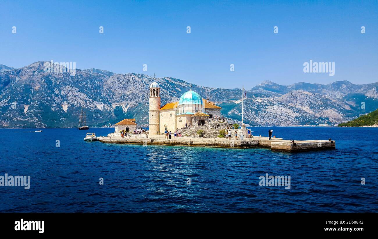 The Roman Catholic Church Our Lady of the Rocks on artificial island in ...