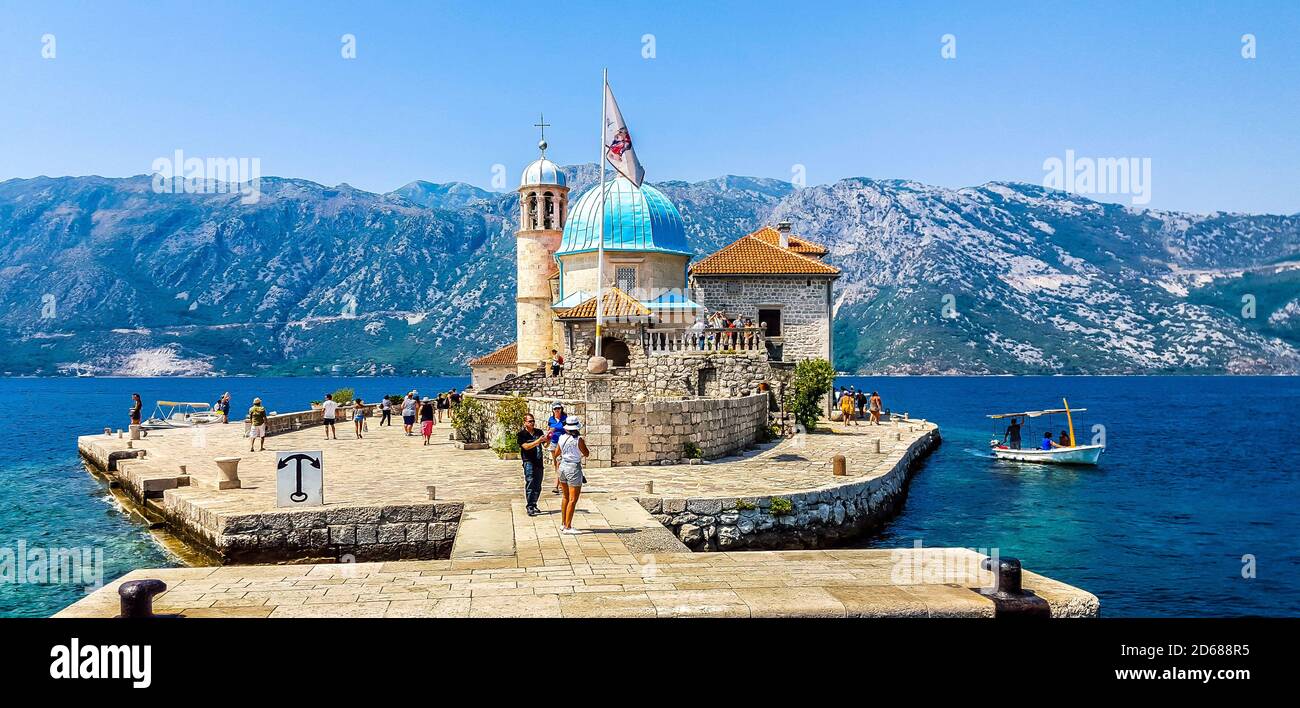 The Roman Catholic Church Our Lady of the Rocks on artificial island in ...