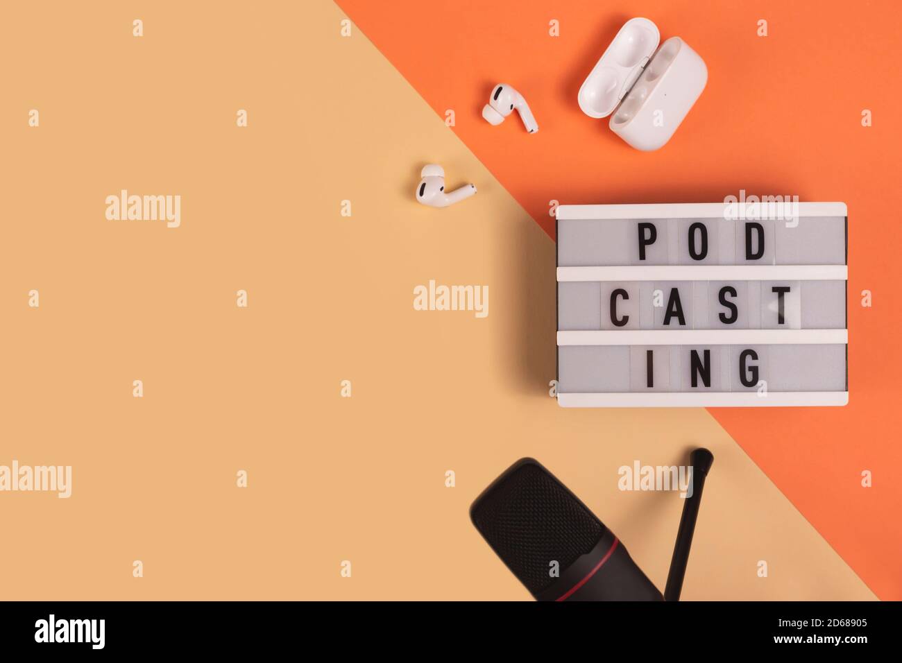 Blogging and podcasting concept with microphone and headphones Stock ...