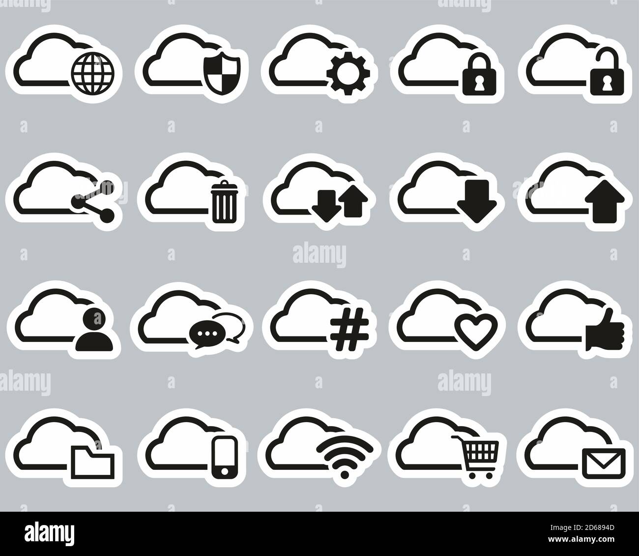 Cloud Service Black & White Sticker Set Big Stock Vector Image & Art ...
