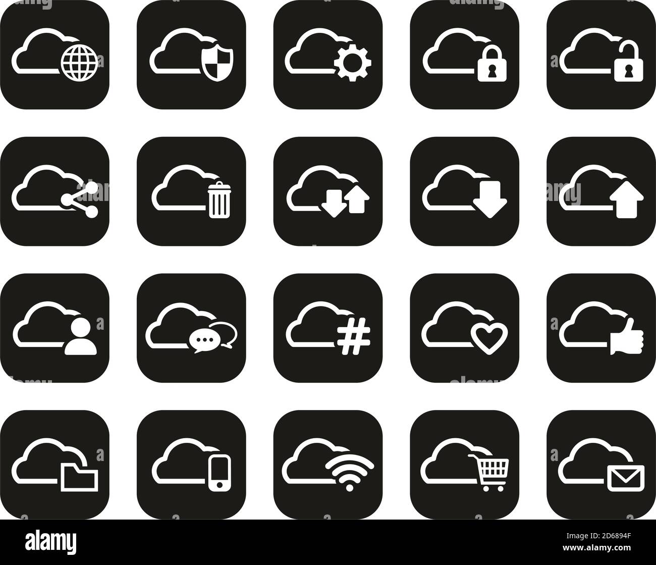Cloud Service White On Black Flat Design Set Big Stock Vector Image ...