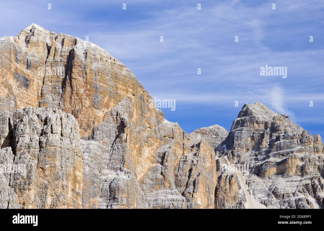 The peaks of Mount Tofane and the Cinque Torri (foreground) in the ...