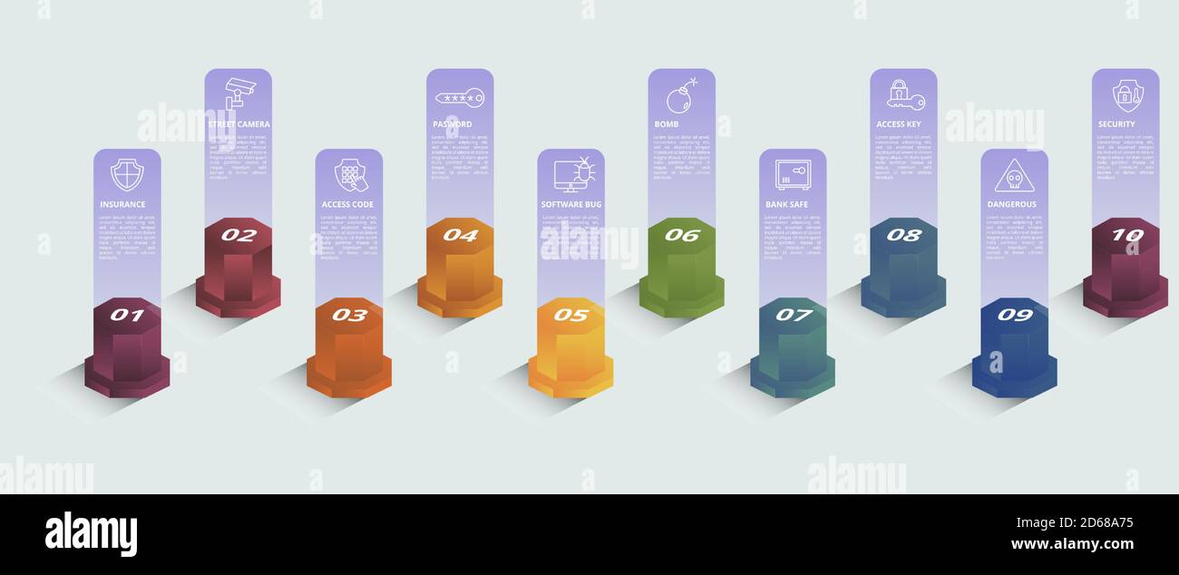 Infographic Security template. Icons in different colors. Include ...