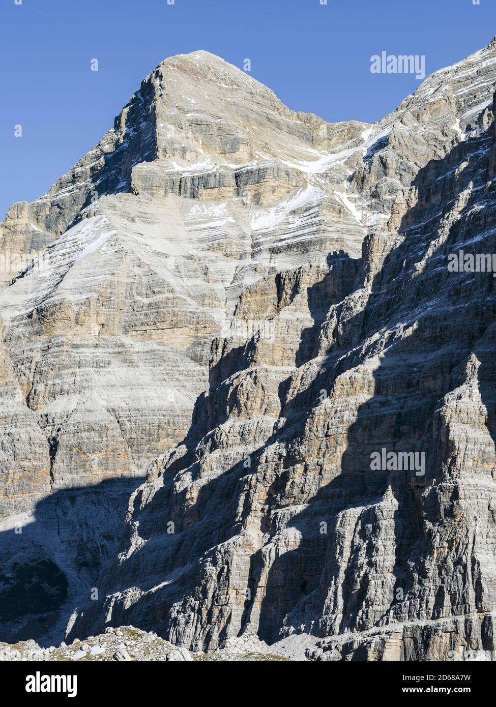 The Tofane peaks from Val Travenanzes in the Dolomites near Cortina d ...