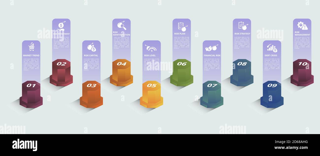 Infographic Risk Management template. Icons in different colors ...