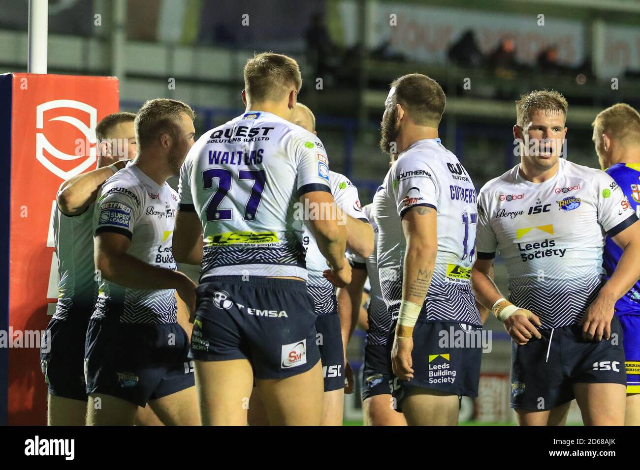 Ellis Robson (27) of Warrington Wolves celebrates his try Stock Photo ...