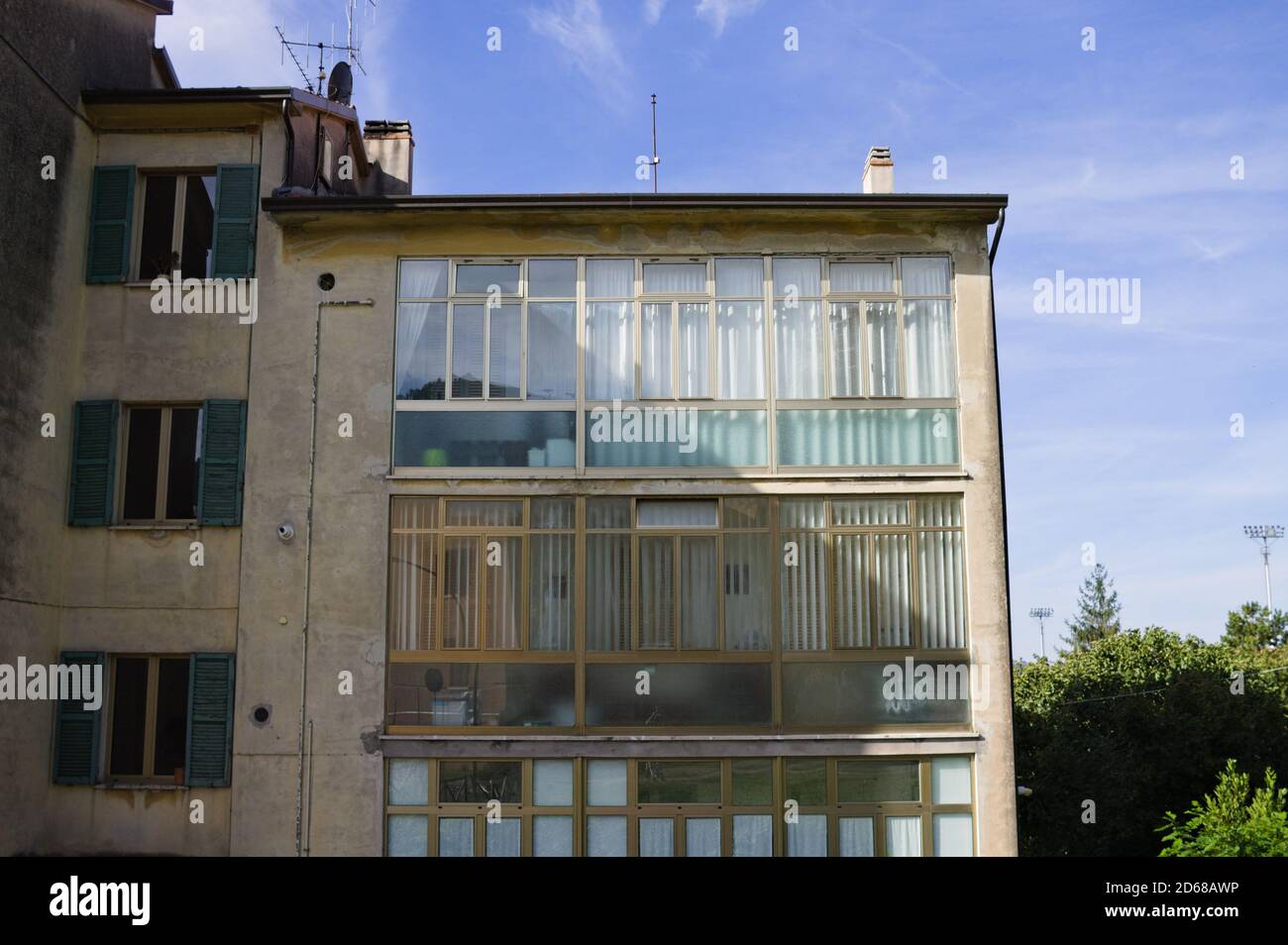 A vintage house from the 70s with opaque windows (Gubbio, Umbria, Italy ...