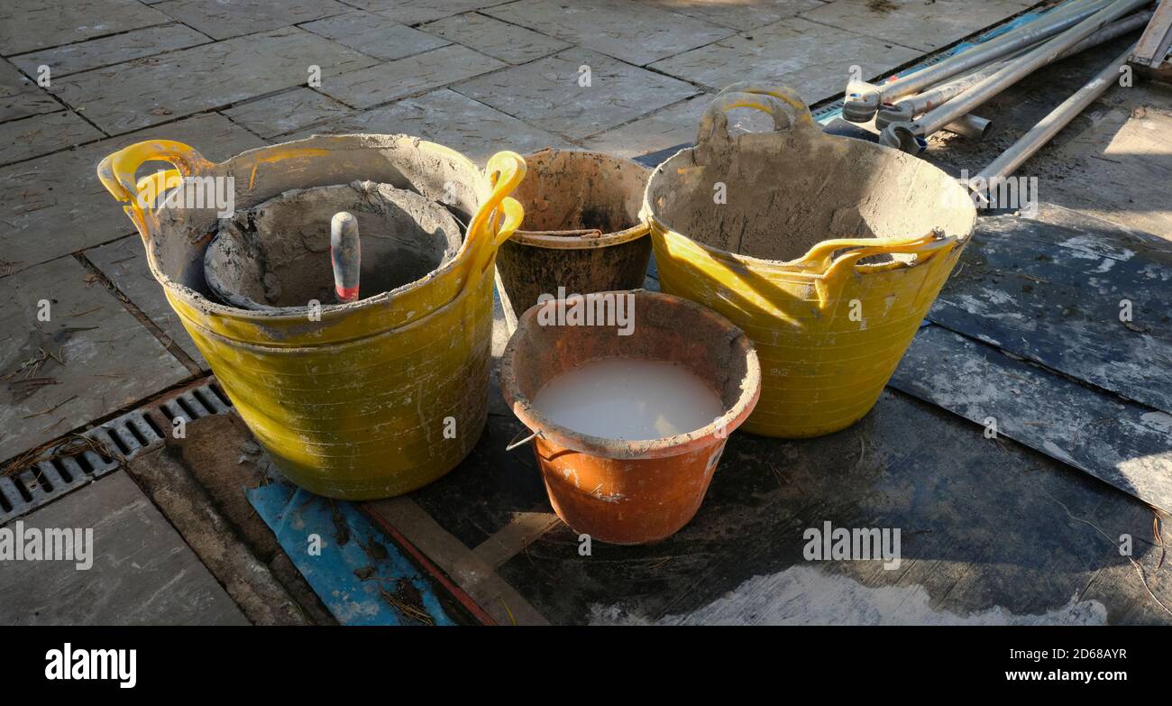 A group of tools used by workmen for rendering buildings Stock Photo ...
