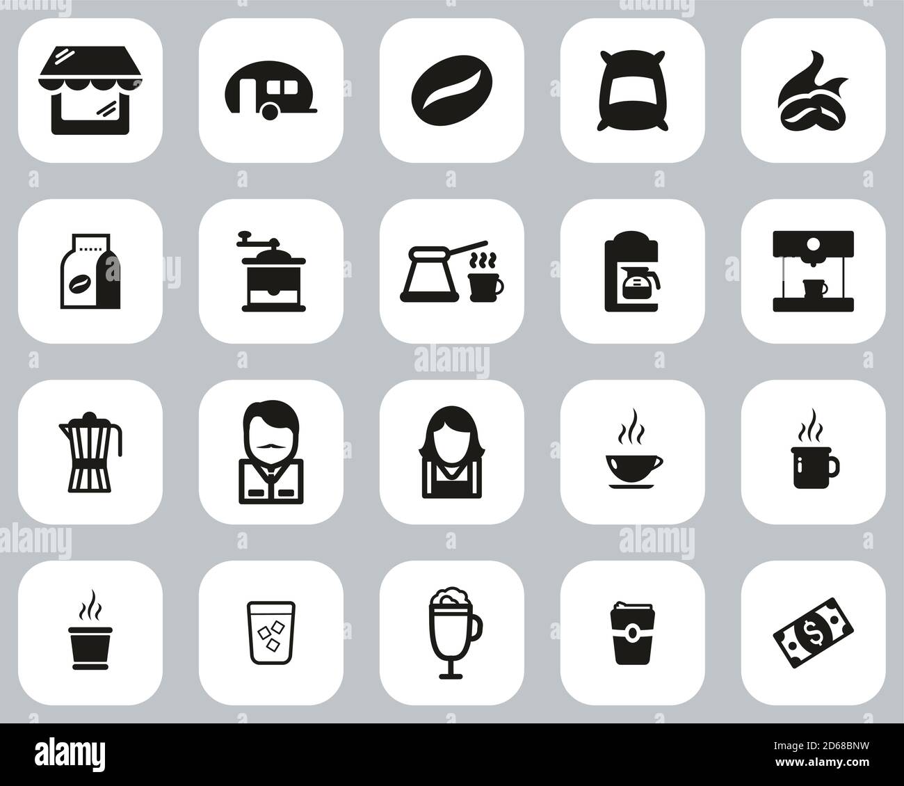 Coffee Shop Icons Black & White Flat Design Set Big Stock Vector Image ...