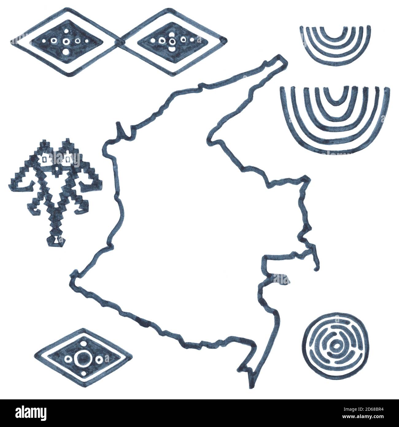 Ethnic Colombian ornament and country map. Isolated on a white ...