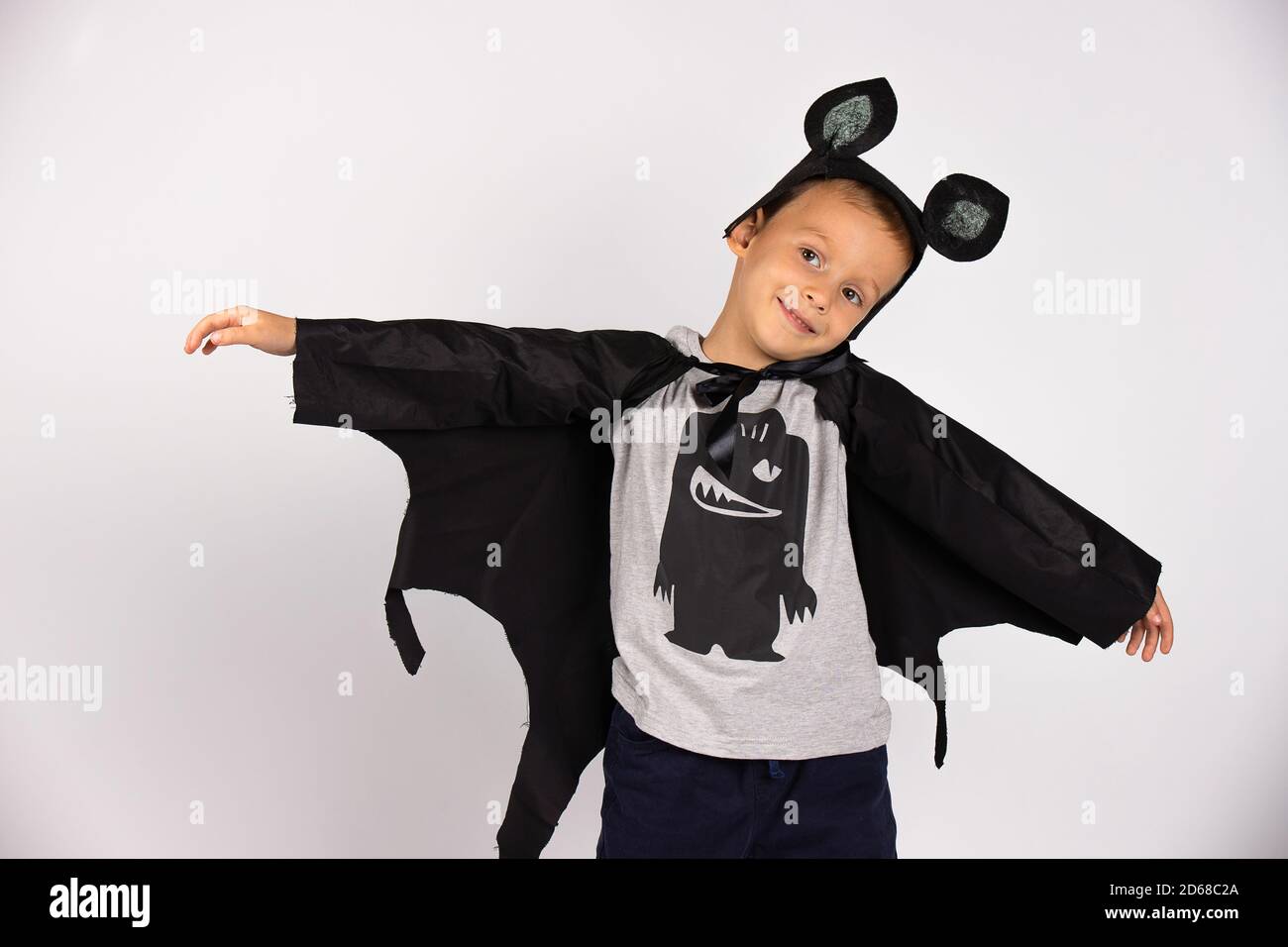 Happy Halloween. Flying bat boy. Boo carnival costume . Cute scary ...