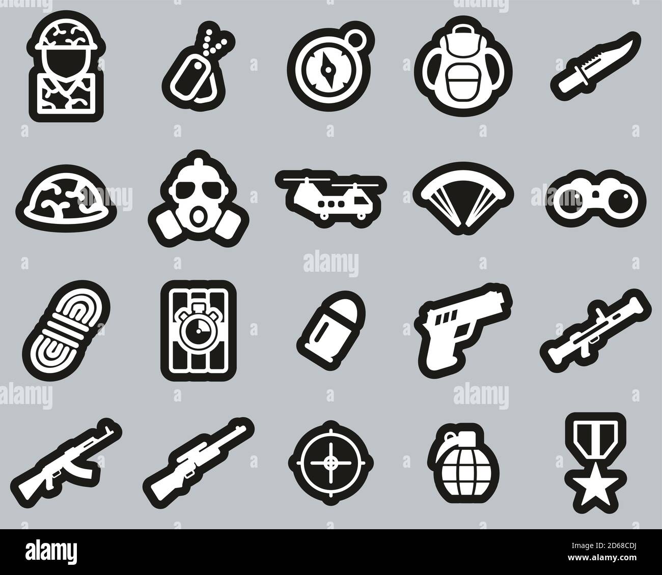 Commandos Or Special Forces Icons White On Black Sticker Set Big Stock ...