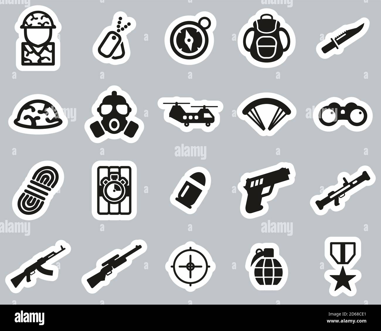 Commandos Or Special Forces Icons Black & White Sticker Set Big Stock ...
