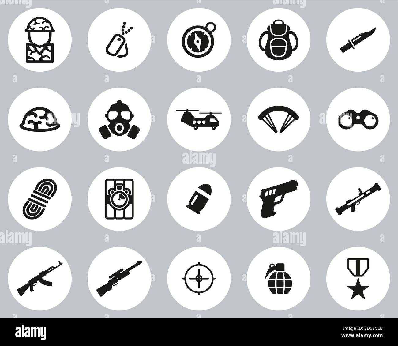 Commandos Or Special Forces Icons Black & White Flat Design Circle Set ...