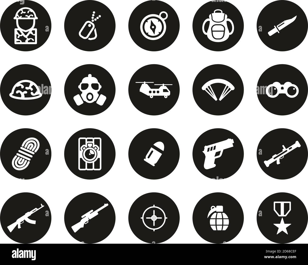 Commandos Or Special Forces Icons White On Black Flat Design Circle Set ...
