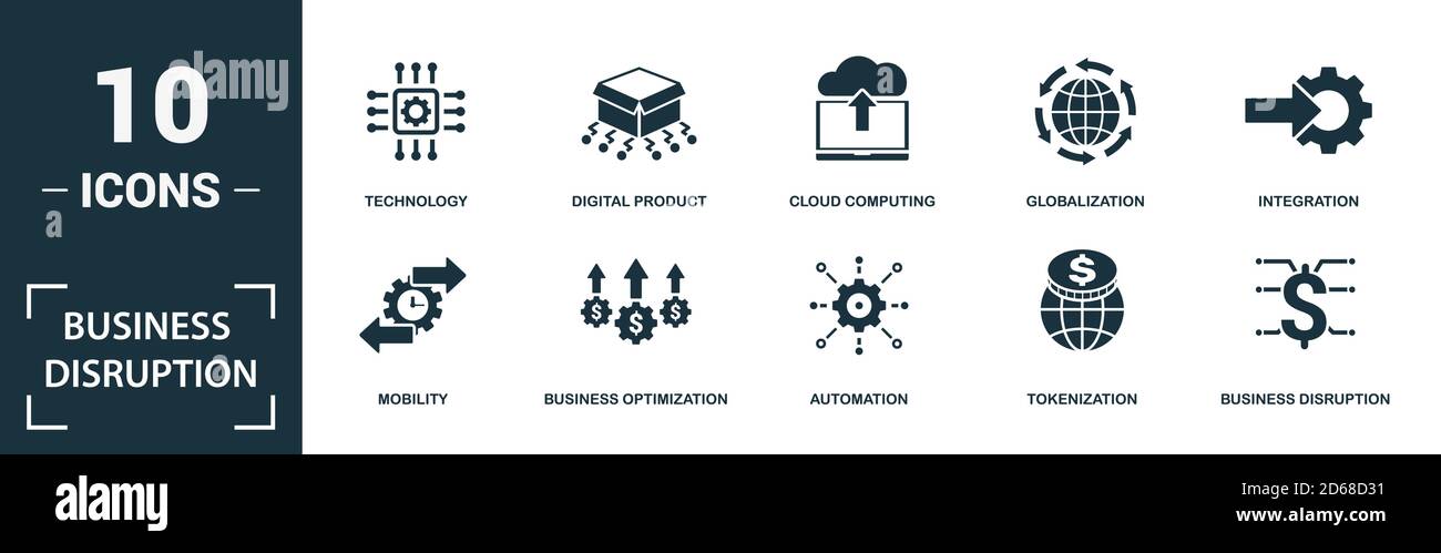 Business Disruption icon set. Monochrome sign collection with ...