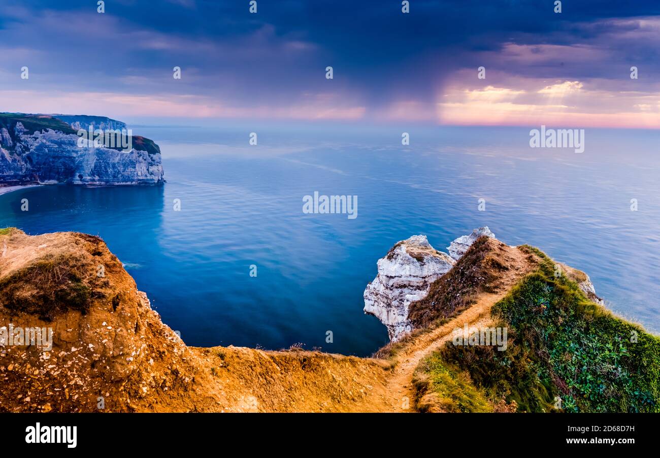 Rock formation of Etretat coast in France Stock Photo - Alamy