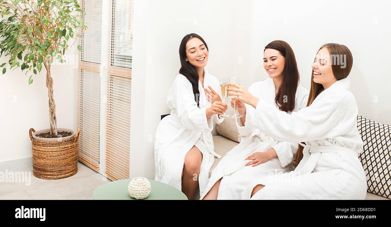 Beautiful girls enjoy relaxation in the spa resort. Vacation with ...