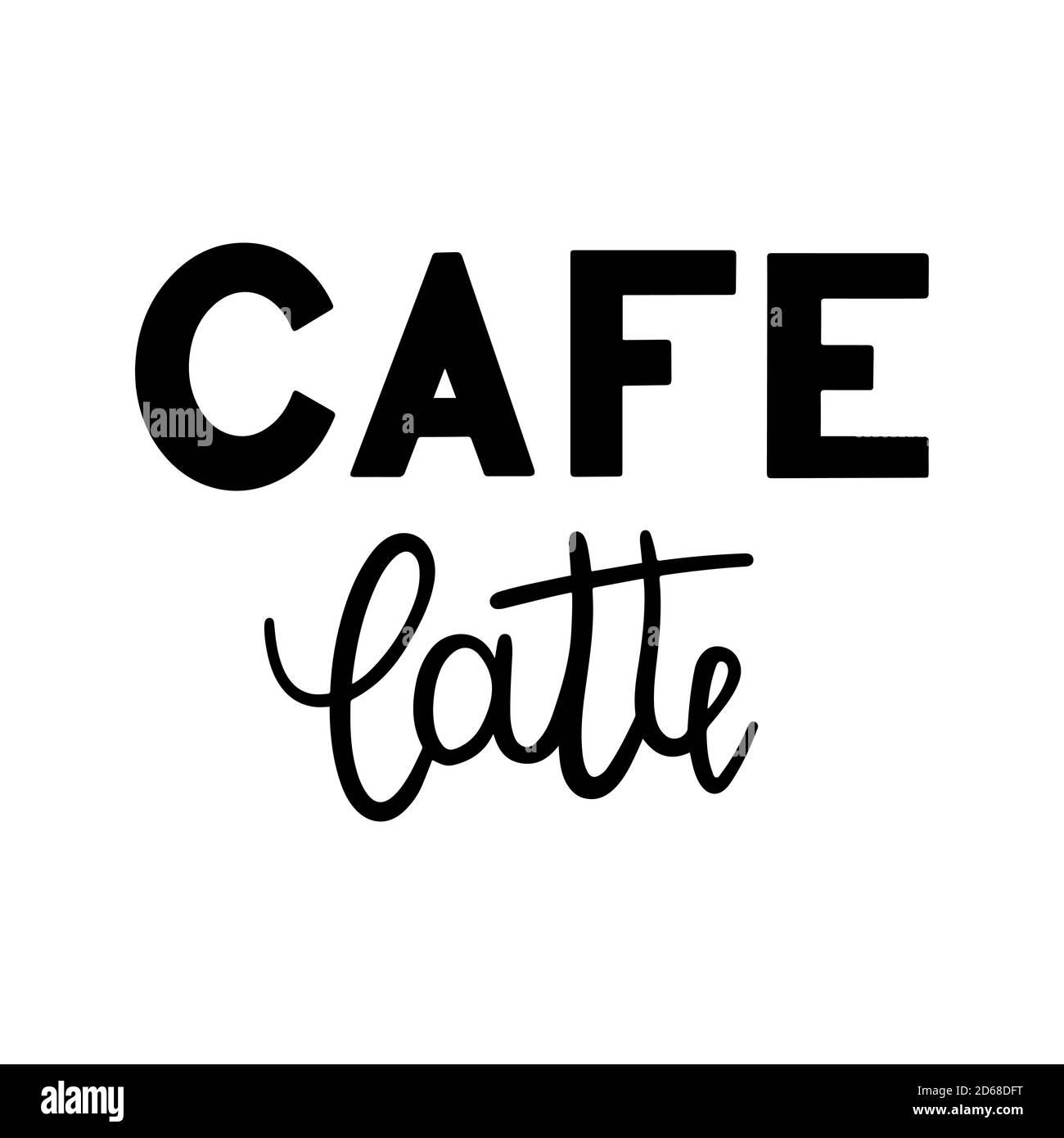 Cafe latte hand drawn lettering isolated on white background. Script ...