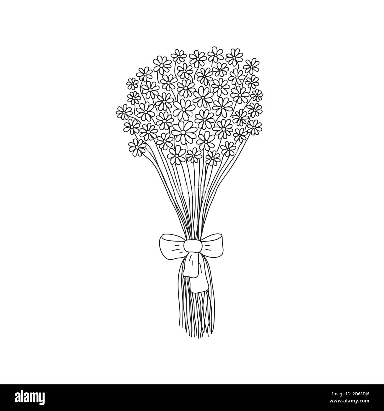 A bunch of flowers outline hand drawn vector illustration, contour ...