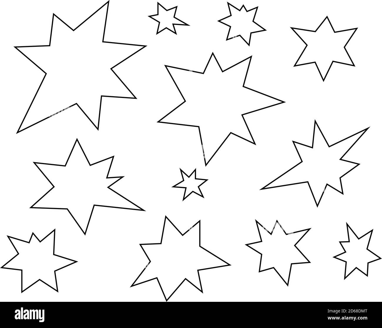 Decorative stars set, vector outline illustration on the white ...