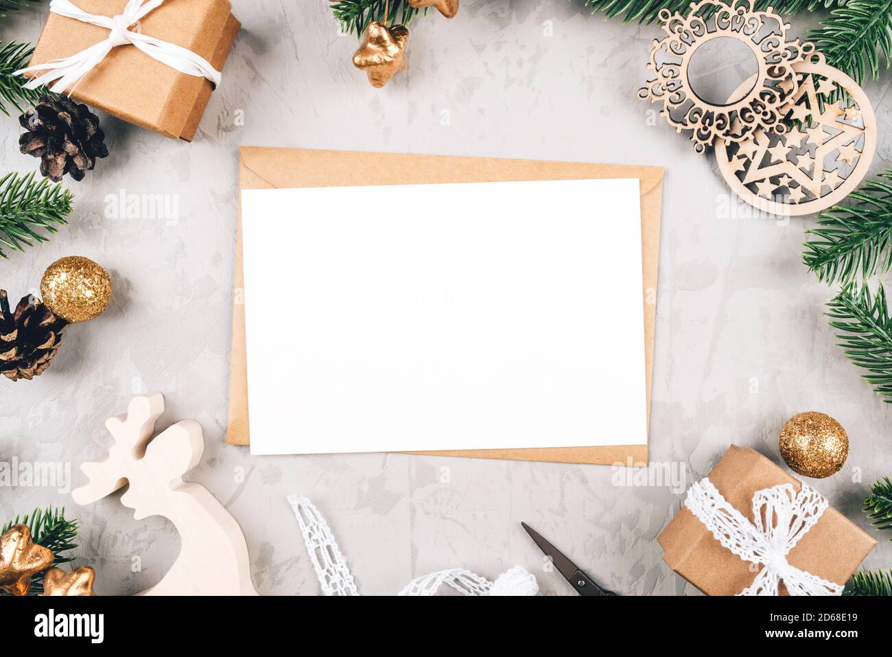 Christmas composition of fir tree branches and decorations Stock Photo ...