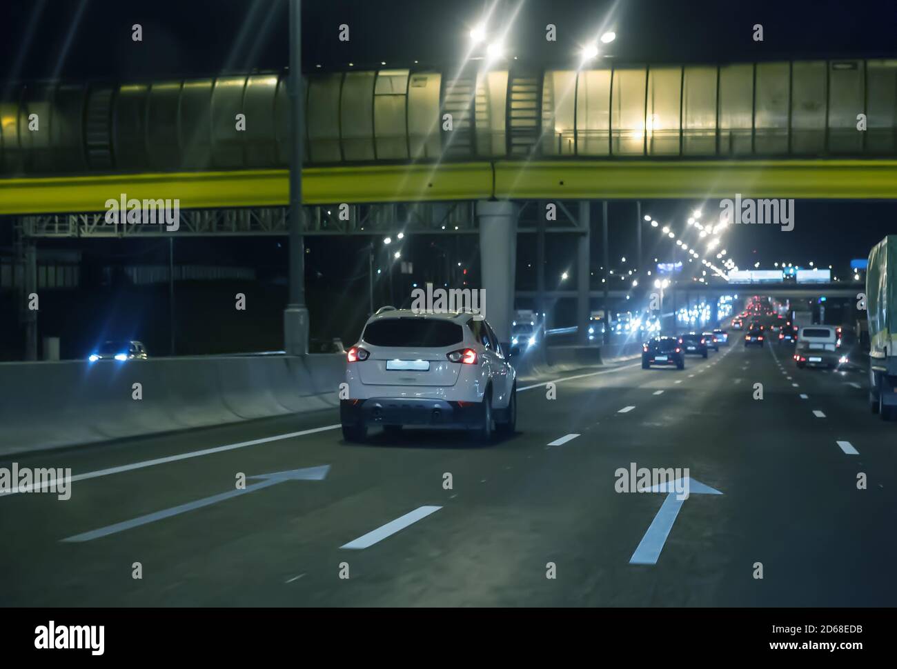 cars move on the night highway Stock Photo - Alamy