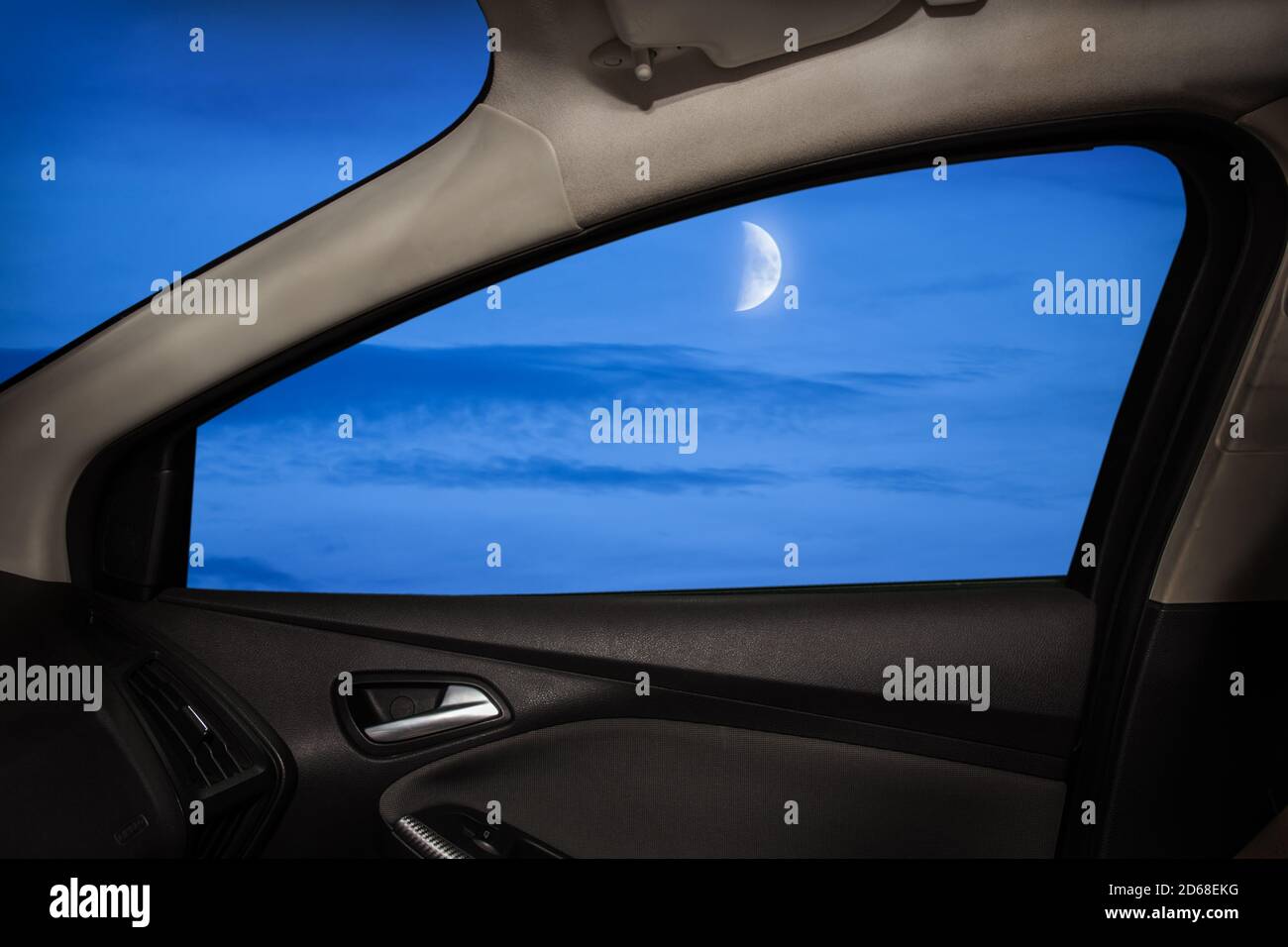 moonlit night behind the side window of a car Stock Photo - Alamy